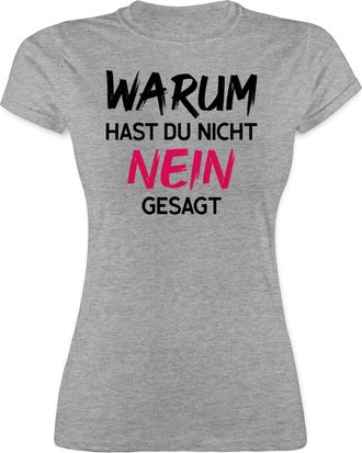 Shirtracer Shirt Damen - Schlager Party Outfit - Warum zur hast du Nicht Nein gesagt - XL - Grau meliert - junggesellinnenabschied-Frauen-Tshirt- schlagerparty t