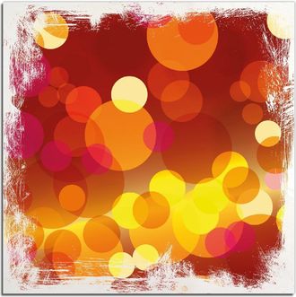 Wallario Wandbild aus Holz Rote gelbe und orange Kreise - harmonisches Muster - 40 x 40 cm in Premium-Qualität: Brillante Farben