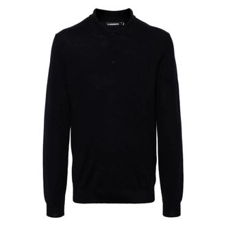 J.Lindeberg Blaues Merino Langarm Polo Shirt - - Tops - Herren - Blau - XL