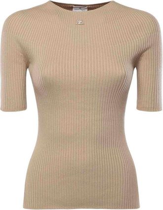 Courr&egrave;ges Pull Col Rond - Beige