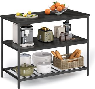 Vasagle Küchenregal mit großer Arbeitsplatte, 3-stufiges Gewürzregal, Stahlrahmen, 60 x 120 x 90 cm, industriell, leichte Montage, graueichenfarben-Mattschwar