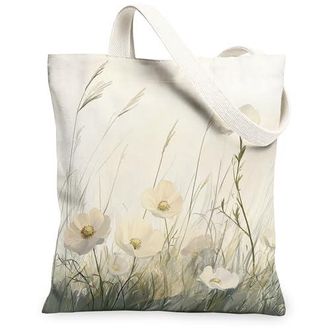 Generic Sac fourre-tout en toile avec renoncule printani&egrave;re pour le shopping, 33 x 38 cm, sac d&eacute;picerie r&eacute;utilisable pour femme, peinture de voyage florale, d