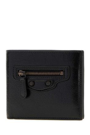 Balenciaga Mens Black Leather Le City Wallet Portafogli