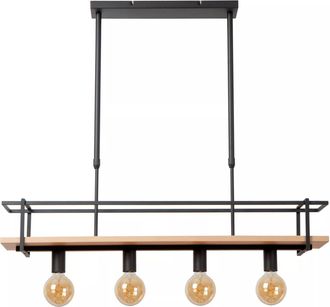 Licht-Erlebnisse Pendelleuchte Holz Metall Schwarz Esstisch Wohnzimmer 100 cm lang E27 bis 40 W 4-flammig natürlich wohnlich Esszimmer Hängelampe Vintage AROYA