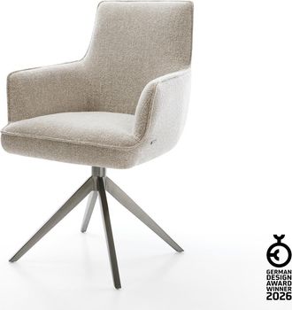 DELIFE Drehstuhl Heira-Flex mit Armlehnen Webstoff Soft Beige Kreuzgestell breit Graphit 360&deg; drehbar Wippfunktion Taschenfederkern, Esszimmerst&uuml;hle