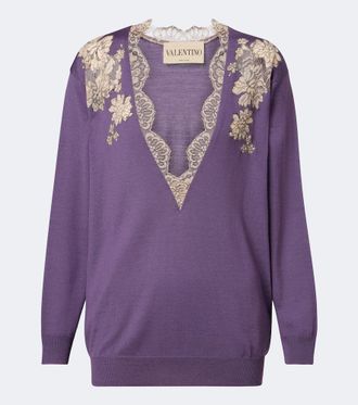 Valentino Pull en laine vierge &agrave; dentelle