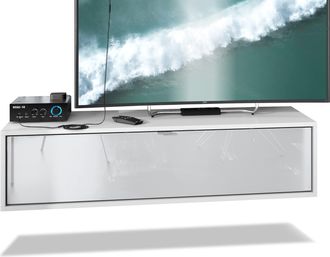 Vladon TV Board Lana 120 H&auml;ngeschrank Lowboard 120 x 29 x 37 cm, Made in Germany, Korpus in Wei&szlig; matt, Fronten in Wei&szlig; Hochglanz | Gro&szlig;e Farbauswahl