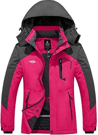 Wantdo Femme Veste de Ski Coupe-Vent Imperm&eacute;able Manteau Hiver Chaude Polaire Veste Sport Outdoor Montagne Anorak Randonn&eacute;e Multi-Poches Rose XXL