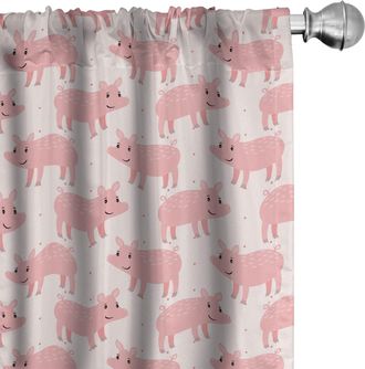 Abakuhaus Schwein Vorhänge, Gardinen, Lustige Ferkeln Pastellmuster, Fensterbehandlungen für Wohnzimmer Schlafzimmer Dekor, 2 Stück 75 cm b x 175 cm h, Blassros