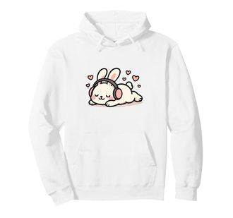 Hello Kitty S&uuml;&szlig;er Kawaii Hase mit Kopfh&ouml;rer Illustration Anime Design Pullover Hoodie