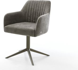 DELIFE Drehstuhl Greg-Flex Bouclé Soft Schlamm Fußkreuz Effektfinish Titan 360° drehbar Wippfunktion Taschenfederkern, Esszimmerstühle