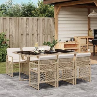 vidaXL vidaXL Ensemble &agrave; manger de jardin et coussins 7 pcs beige poly rotin
