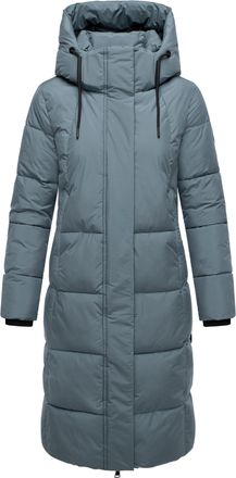 Marikoo Damen Langer Wintermantel warmer Steppmantel mit abnehmbarer Kapuze und magnetischen Details Chumanii XVI Stormy Blue Gr. XXL