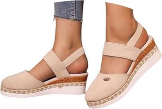 Generic Sandales d&eacute;t&eacute; &agrave; bout ferm&eacute; pour femme, espadrilles compens&eacute;es pour femme, chaussures d&eacute;t&eacute; &agrave; talons bas, chaussures d&eacute;t&eacute; r&eacute;glables avec sangle de chevi