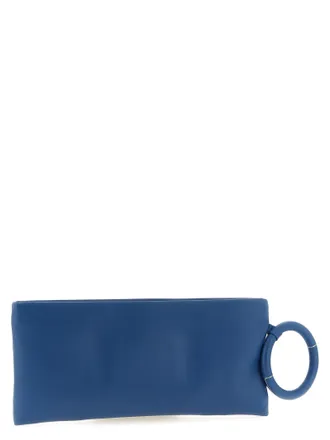 Tom Ford Womens Embossed Logo Lambskin Clutch Blue Sheepskin Leather