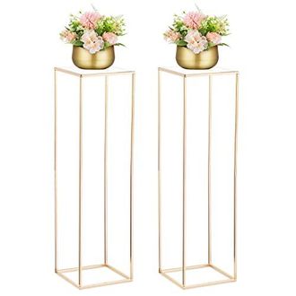 Nuptio Nuptio Vase Or pour Centres Table Mariage avec Panneau Acrylique - 2 Vases &Agrave; Fleurs 100cm Haut Support Fleurs Rectangulaire M&eacute;tal pour D&eacute;corations F&ecirc;t