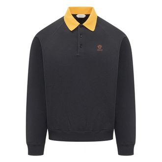 Versace Polo-Sweatshirt aus Baumwoll-Jersey mit Stickerei - - Sweatshirts & Hoodies - Herren - Blau - M