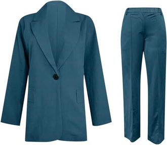 E.SSUE Tailleur Femme Pantalon 2 Pièces Chic et Elegant Couleur Unie Slim Fit Blazer Veste Formel Bureau Travail Pantalon Costumes Manteau Ensemble Col Rever