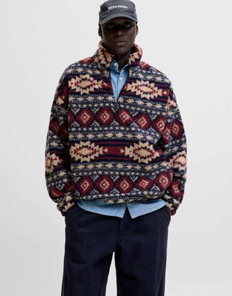 Jack & Jones Buntes Fleece-Sweatshirt mit kurzem Rei&szlig;verschluss-Marineblau