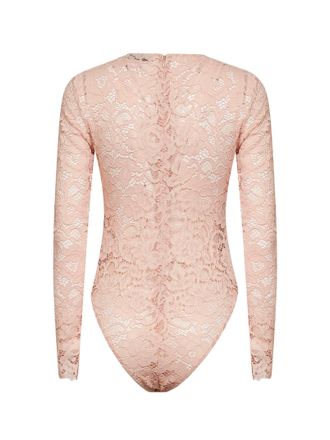 Self Portrait Womens Bodysuit Floral Lace Beige Polyester Tops Top