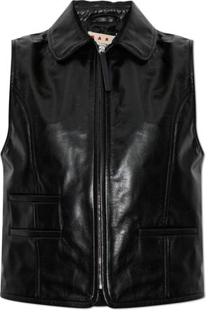 Marni Gilet en cuir avec poches - Femme - Vestes - Noir - Taille: 38 FR