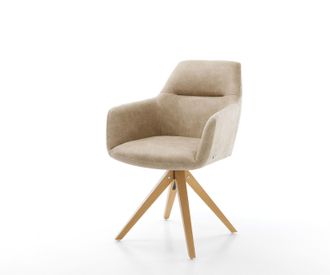 DELIFE Esszimmerstuhl Pejo-Flex Mikrofaser Beige Vintage Holzgestell kantig Natur Taschenfederkern, Esszimmerst&uuml;hle