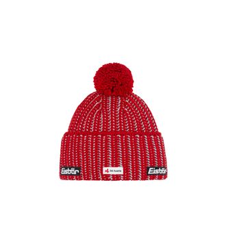 Eisbär Mütze Herren & Damen Ronda Pompon Ski Austria Rot - Merino Wintermütze Unisex mit Fleece schützt vor Kälte und Wind - Bommelmütze warme Lifestyle Stri