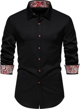 Generic Chemise d&eacute;contract&eacute;e &agrave; manches longues pour homme, Noir, XXL