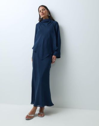 Asos robe longue &agrave; manches longues et double &eacute;paisseur bleu marine minuit-Multi