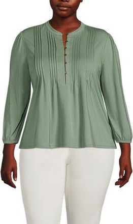 Lands End Baumwolle/Modal-Biesenshirt mit 3/4-&Auml;rmeln, Damen, Gr&ouml;&szlig;e:48-50 plus, Gr&uuml;n, Elasthan/Baumwoll-Mischung/Synthetic-blend, by Lands End