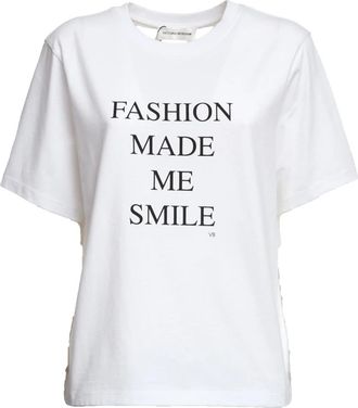 Victoria Beckham Femme, Tops, Blanc, Taille: 40 FR T-shirt ras du cou manches courtes