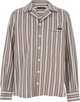 Dolce & Gabbana Homme, Chemises, Brun, Taille: XL Vanity Poplin Striped Shirt