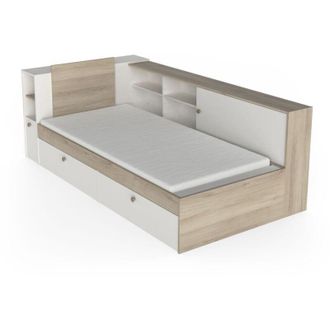 Demeyere Calicosy - Lit enfant life 1 personne - 90X190/200 - Rangements - D&eacute;cor Chene et blanc - demeyere - Fabriqu&eacute; en France