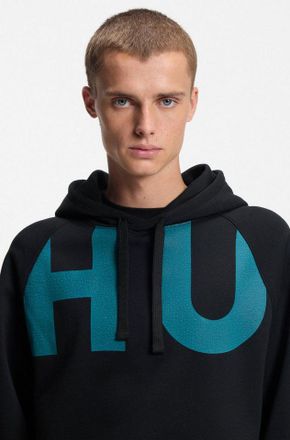 HUGO BOSS Hoodie Loose Fit, Druck vorne und hinten, Kapuze mit Kordelzug, K&auml;ngurutasche