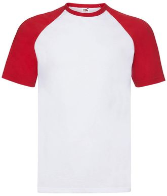 Fruit Of The Loom Shortsleeve Baseball T-Shirt S M L XL XXL, Gr&ouml;&szlig;e:3XL, Farbe:wei&szlig;/rot