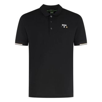 HUGO BOSS Homme, Tops, Noir, Taille: L Polo en coton avec bords côtelés