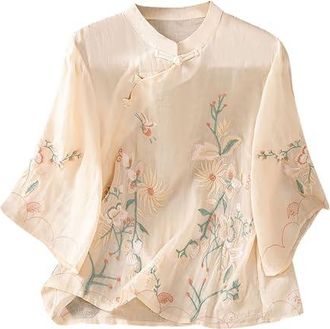 Generic Chemisier en mousseline pour femme - Chemisier d&eacute;t&eacute; &agrave; manches courtes - T-shirt m&eacute;di&eacute;val - Manches 3/4 - Tunique en lin - L&eacute;ger - Col en V - &Eacute;l&eacute;gant -