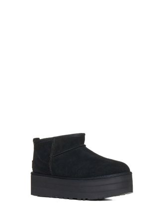 UGG Womens Ankle Boots Classic Ultra Mini Platform Black Calf Leather