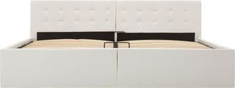 Les Tendances Lit coffre 160x200 cm simili cuir blanc capitonn&eacute; Rundi