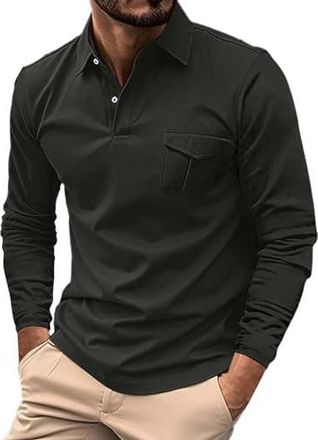 Generic Polo &agrave; manches longues pour homme, t-shirt Henley 1/4 bouton, coupe confortable, col basculant, couleur unie, t-shirt avec poche de poitrine, t-shirt 