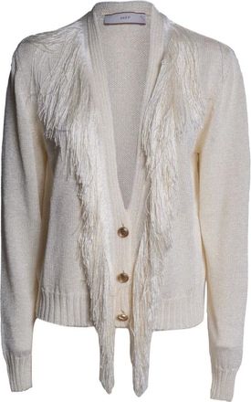 Akep Femme, Pulls, Beige, Taille: 38 FR Cardigan &agrave; col en V et franges