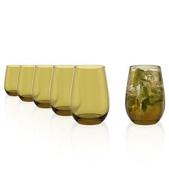 Stölzle Wassergläser Elements Oliv 6er-Set 465 ml - Allroundgläser für Wasser, Saft & Cocktails - Hochwertige Trinkgläser aus bleifreiem Kristallglas - Spülma