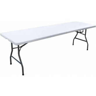 Levante Table pliante pliable en valise en r&eacute;sine blanche, structure en fer, 240x70x74 cm