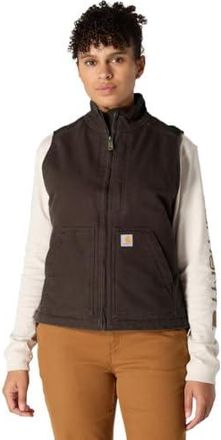 Carhartt Work in Progress Lined Mock Neck Vest Gilet &agrave; col Montant doubl&eacute; en Sherpa, Dark Brown, L aux Femmes