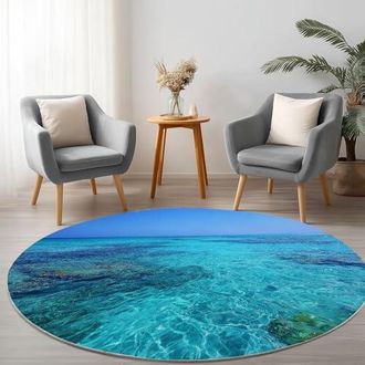 Generic Bleu Marine Tapis Rond Moderne - 150 cm Lavable Doux et antid&eacute;rapant Tapis, Magnifique La Mer Le Corail Impression pour Chambre &agrave; Coucher Salon Vestib