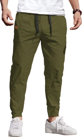 Coofandy Hosen Herren Cargohose Jogginghose Baumwolle Elastischer Bund Casual Sweatpants Freizeithose mit Gummizug Schlupfhose mit Taschen Armeegr&uuml;n XXL