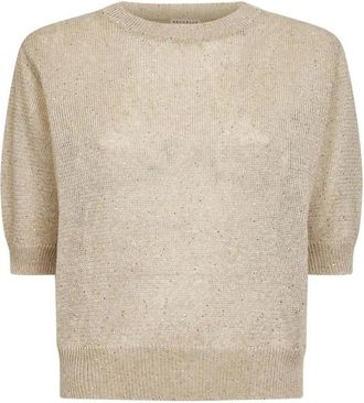 Brunello Cucinelli Femme, Pulls, Beige, Taille: 42 FR Pull en maille ajour&eacute;e &agrave; col rond