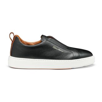 Santoni Tumbled Leather Slip-on Sneaker - - Shoes - Herren - Schwarzk - 40 EU