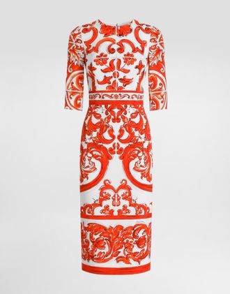 Dolce & Gabbana Kleid Aus Charmeuse Mit Majolika-print - Frau Kleider Mehrfarbig 40
