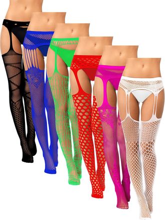 Syhood 6 Netzstrümpfe (Schwarz, Saphir, Fluoreszierendes Grün, Hellrot, Rose, Weiß)